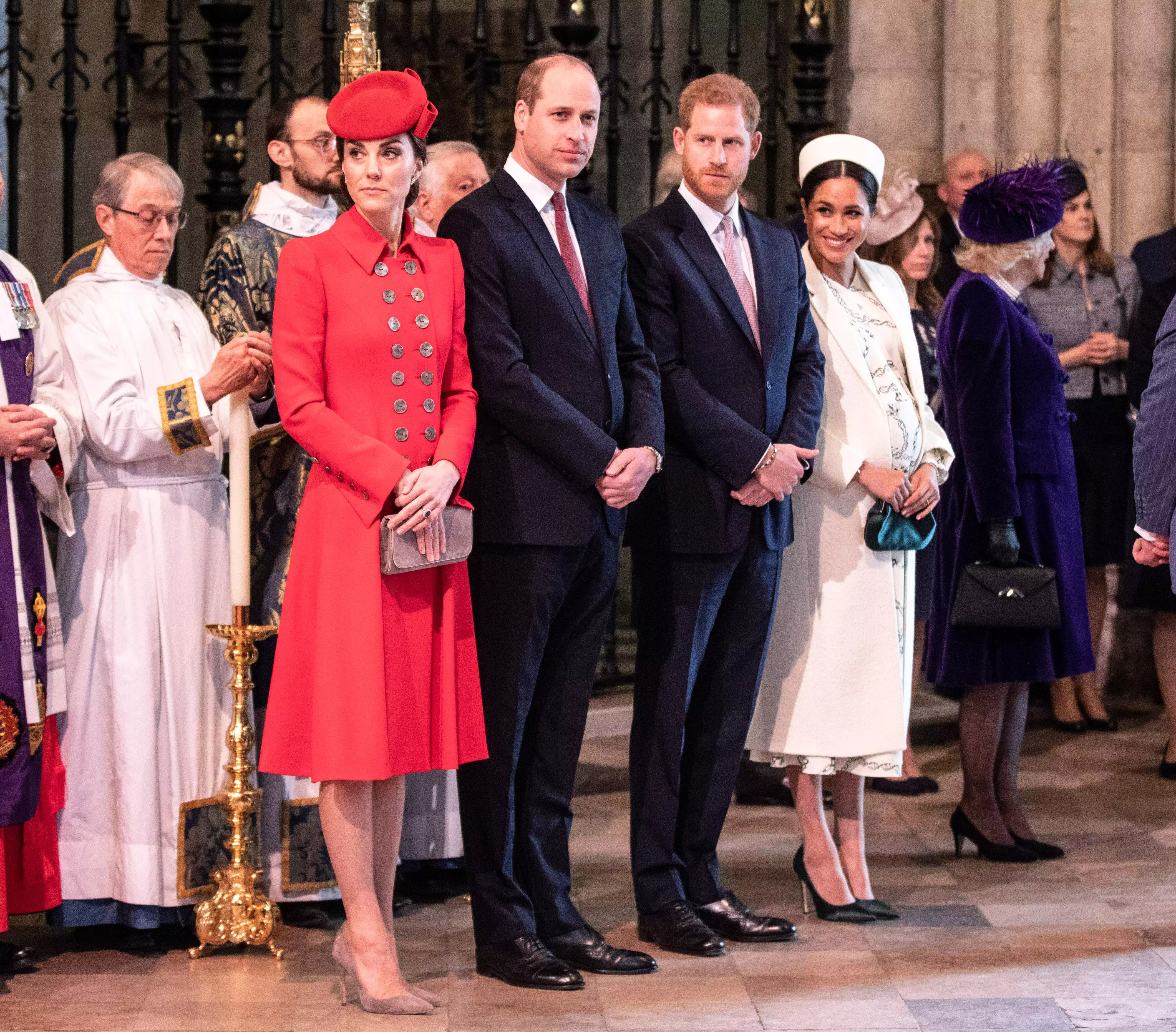 Kate Middleton, William printzea, Harry printzea eta Meghan Markle Commonwealth egunean