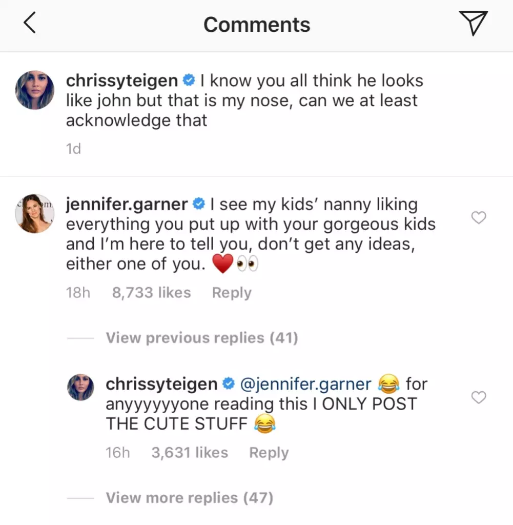 chrissy-teigen-Jennifer-garner-instagram-exchange